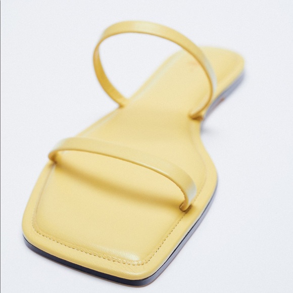 Zara | Shoes | Zara Yellow Square Toes Leather Slide Sandals | Poshmark